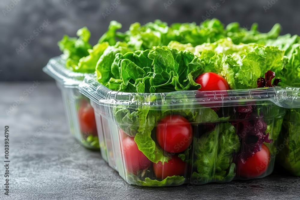 Bioplastics in food packaging for sustainability, front view, reducing ...