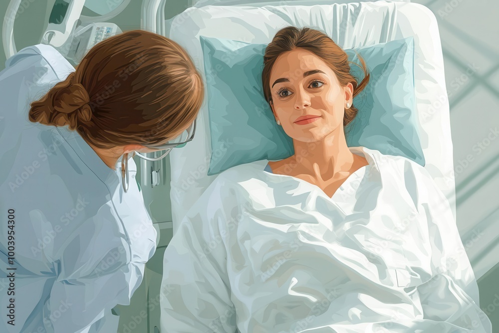 Hospital nurse overseeing patient recovery flat design, top view ...