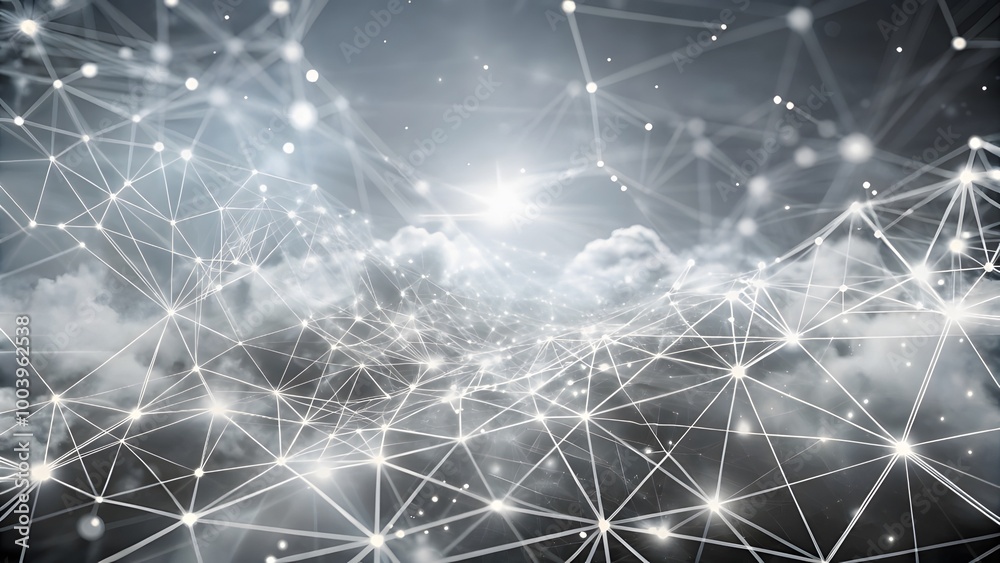 Cloud grey network paths displayed on a sleek logistics tech background ...