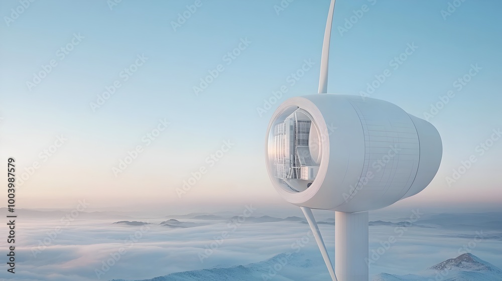 Futuristic skyscraper design that seamlessly integrates a massive wind ...