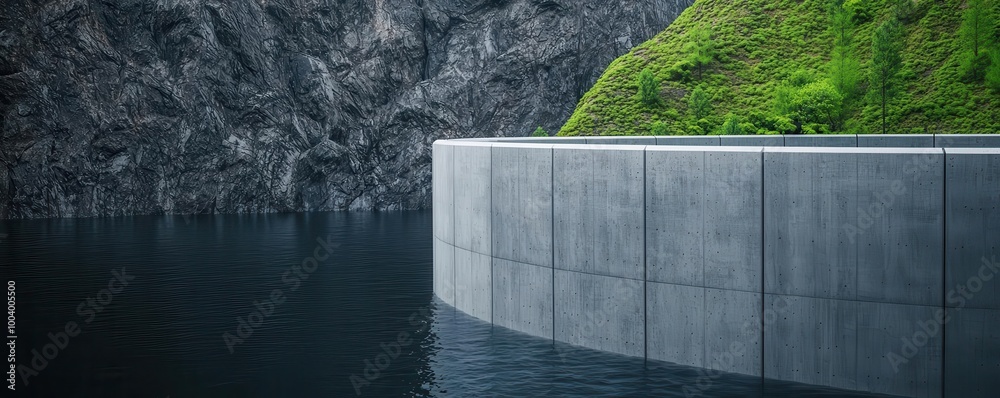 Crosssection of a concrete dam with complex internal reinforcements ...