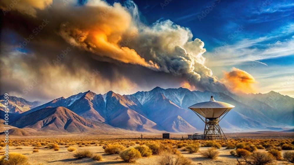 Worm's eye view of Owens Valley desert mountains in California with ...