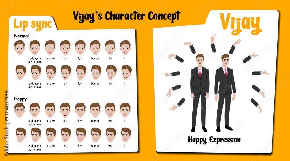 A happy man cartoon vector with hand gesture. Cartoon man lip sync set ...