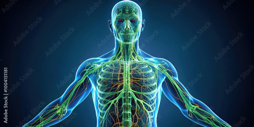Detailed medical of the human lymphatic system and lymphoid system in ...