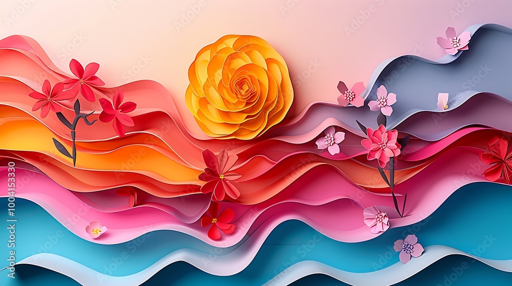 Paper cut-out effect graphics featuring layered designs that mimic the ...