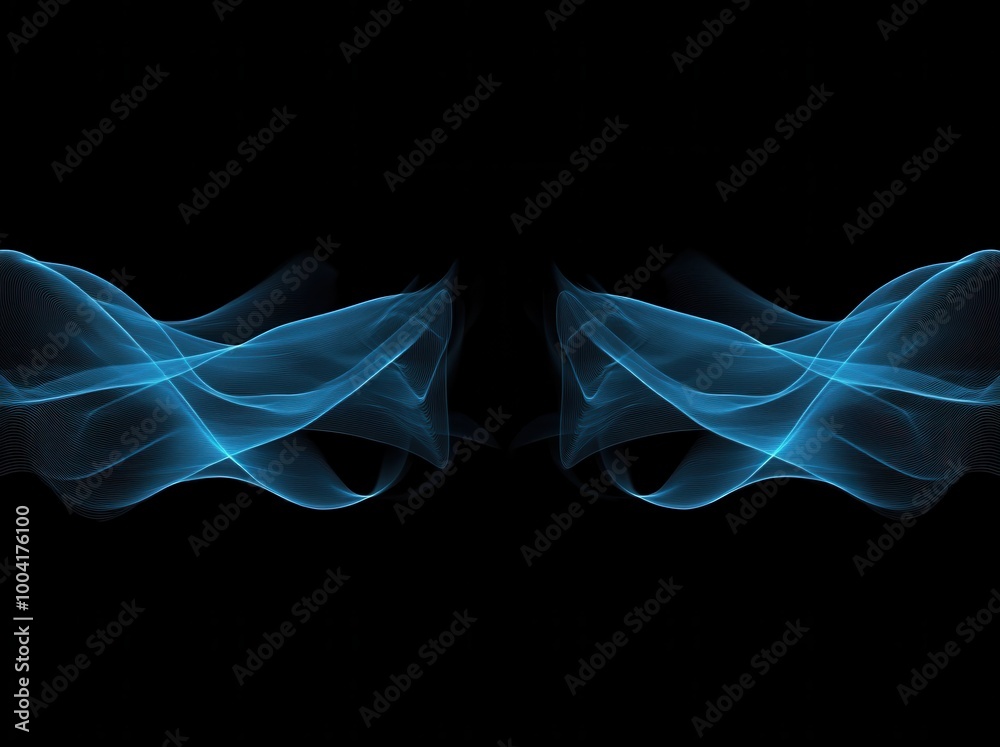 Abstract visualization of two blue sound waves on a black background ...