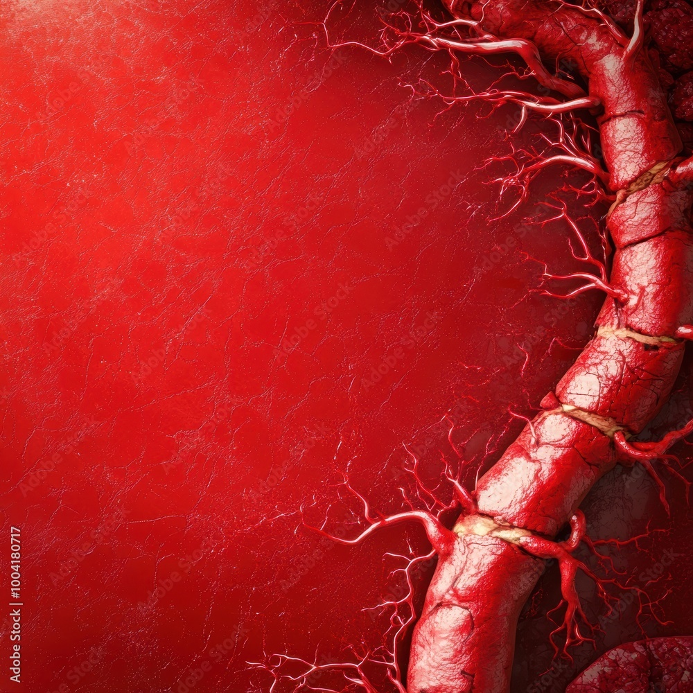 Abstract representation of blood vessels against a vivid red background ...