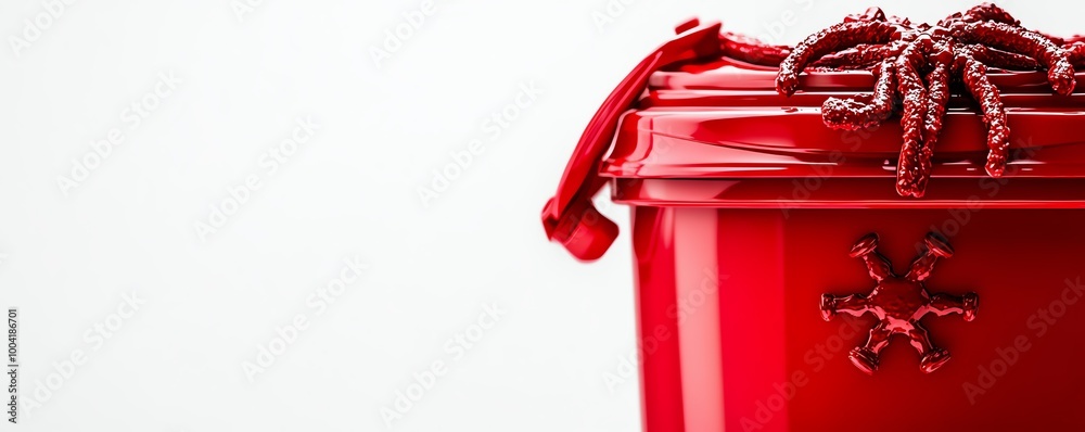 Biohazard disposal container, microbiology lab safety tool, bright red ...