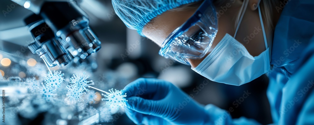 Lab techs swabbing surfaces with sterile cotton swabs for contamination ...