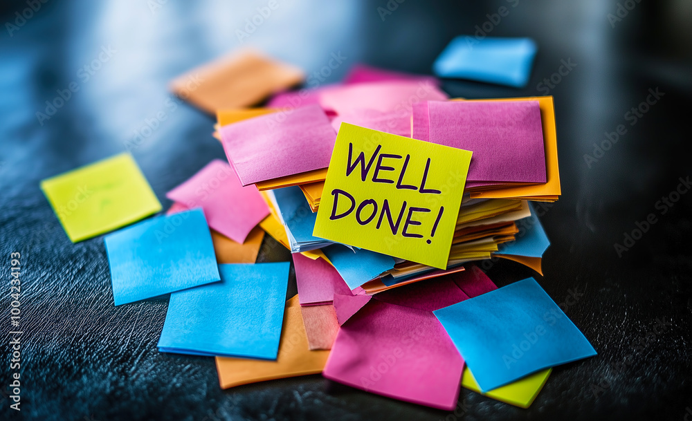 well done message post-it note . xclamation mark symbol. Business ...