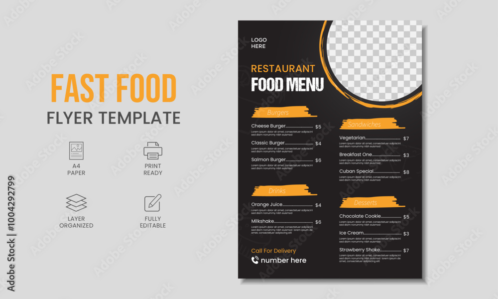 Restaurant food menu flyer template design, fast food flyer, brochure ...