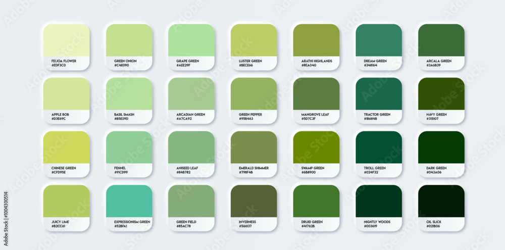 Green Color Guide Palette with Color Names. Catalog Green Samples with ...