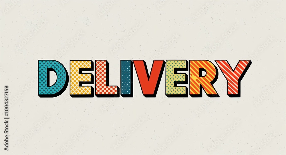Delivery word lettering in retro pop art style design on plain white ...