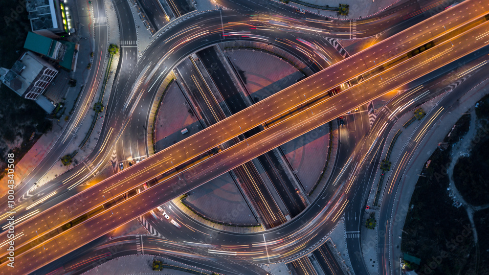 Aerial view elevated road and traffic junctions, Modern construction ...