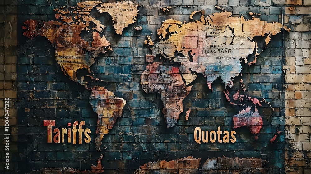 Global Map Divided by Trade Barriers of Tariffs and Quotas Depicting ...