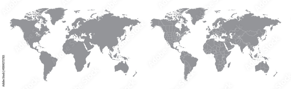 World map with countries grey and detailed. Flat Earth. Globe world map ...