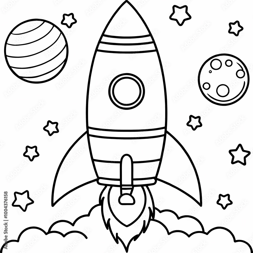 Space rocket coloring page for kids fun and educational activity Stock ...