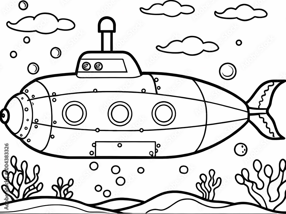 Submarine coloring page for kids underwater adventure activity fun ...