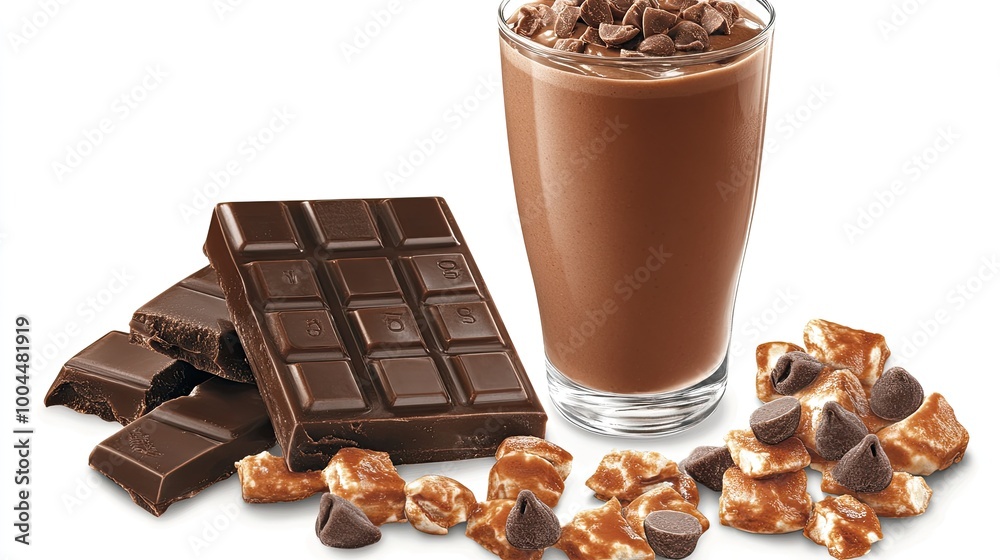 Healthy whey protein shake in a glass, shown on a white background ...