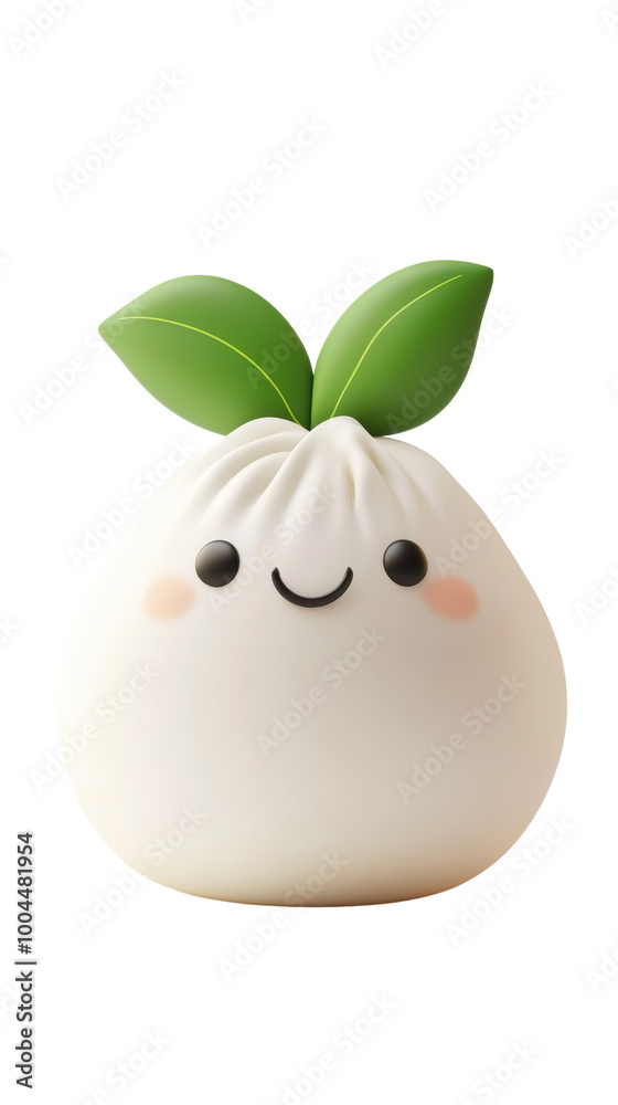 Cute dumpling character with smiling face and green leaves isolated ...