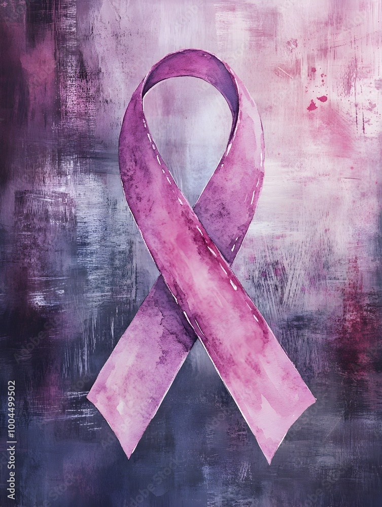 Graceful pink ribbon outline with a flowing watercolor wash a subtle ...
