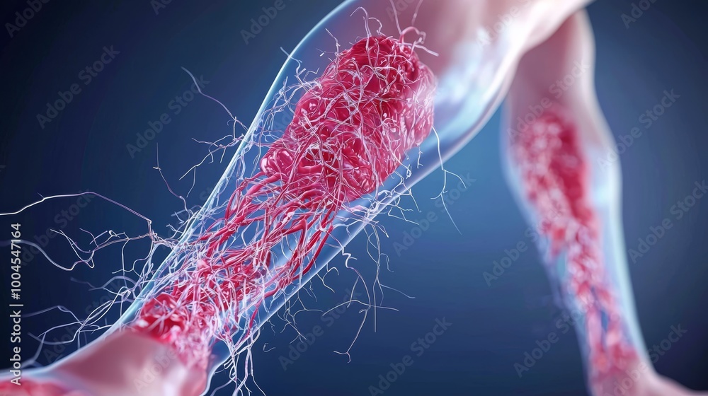 A highly detailed medical illustration showing the anatomy of a leg ...