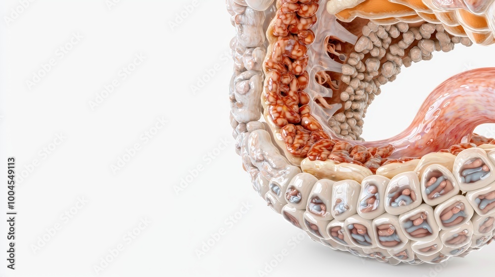 A zoomed-in 3D model of the stomach showing the pyloric region and the ...