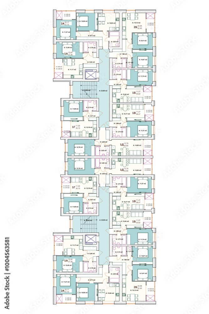 Vector architectural project of a multistory building floor plan Stock ...