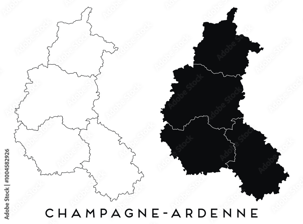 Champagne Ardenne map of regions districts vector black on white and ...