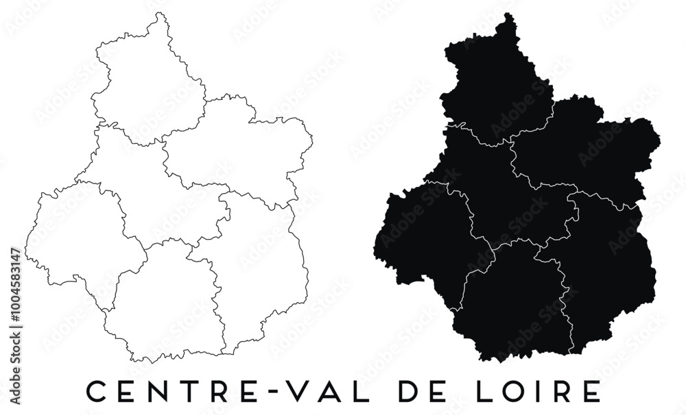 Vektor Centre Val de Loire map of regions districts vector black on ...
