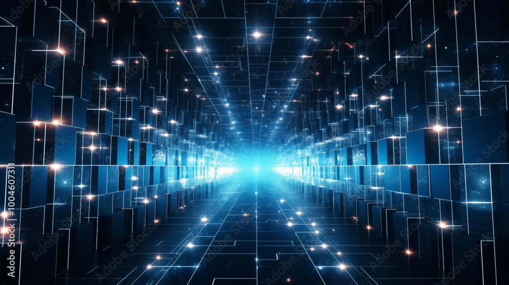 Futuristic technology network concept with interconnected digital nodes ...