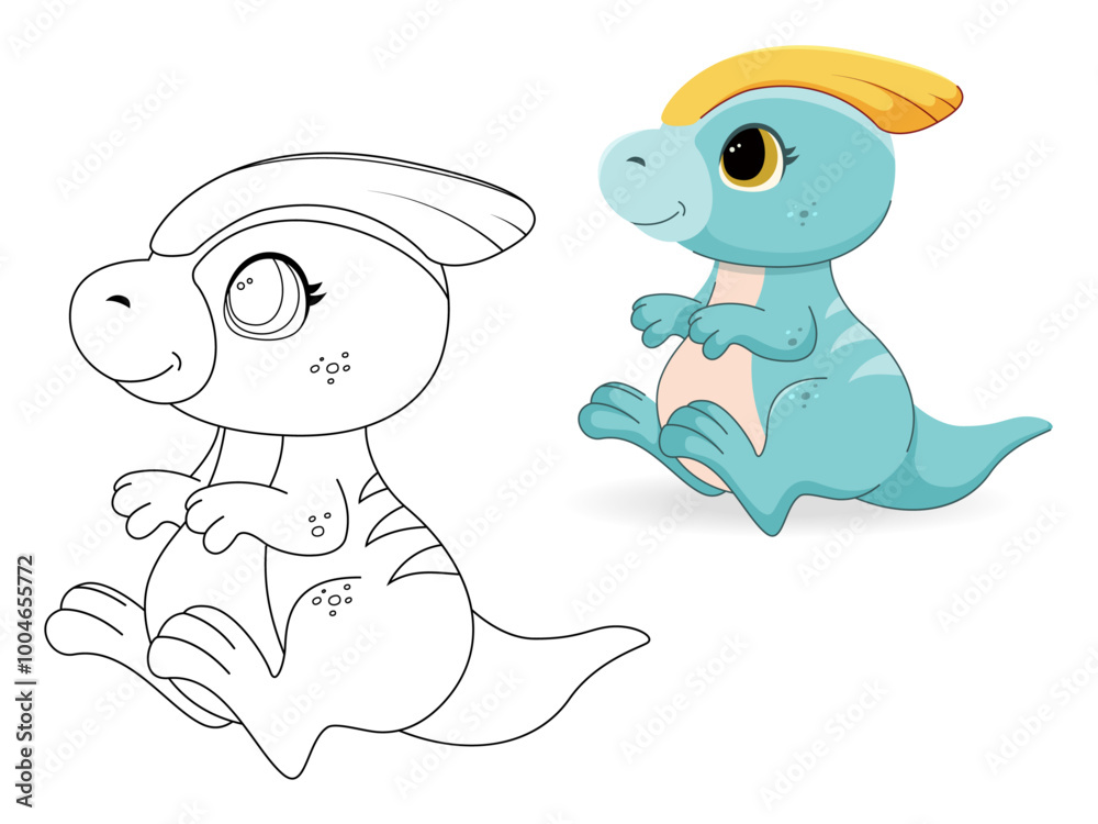 Cute coloring page - baby dinosaur. Parasaurolophus. Teaching children ...
