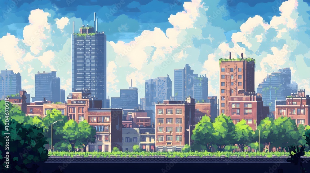 cartoon pixel art cityscape game background.generative ai Stock ...