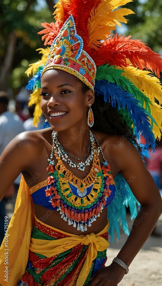 Haitian woman in a colorful carnival costume at the Jacmel Festival ...