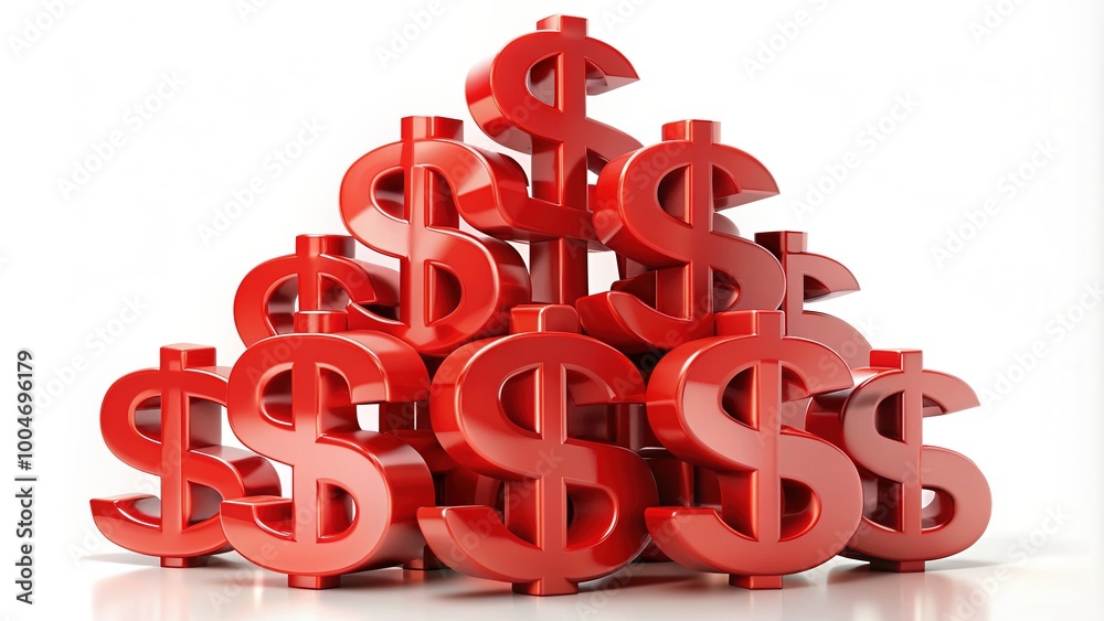 Stack of shiny red dollar signs isolated on white background ...