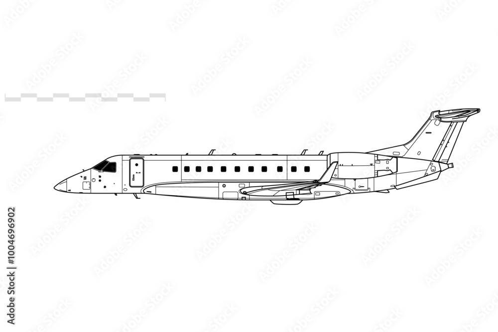 Embraer Legacy 600. Vector drawing of business jet aircraft. Side view ...