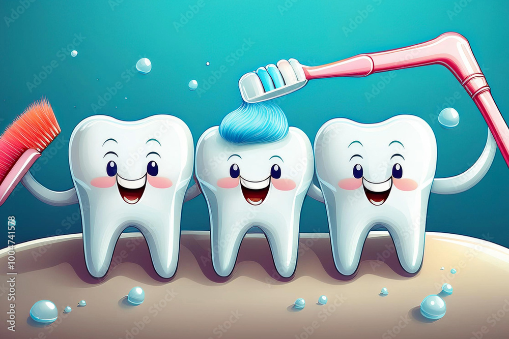 dientes que se cepillan alegremente pasta dental odontologia. concepto ...