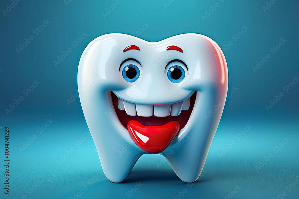 un diente alegre, feliz y sonriente, concepto de salud e higiene bucal ...