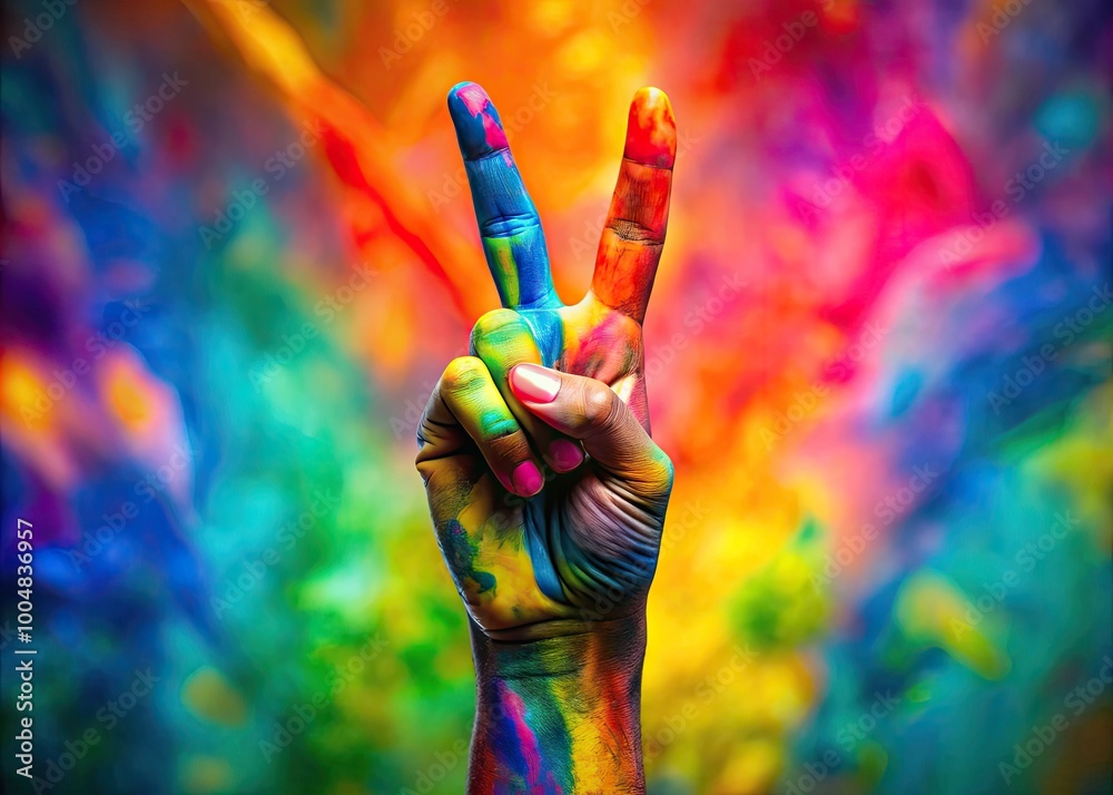 Colorful hand gesture symbolizing peace and love with vibrant ...