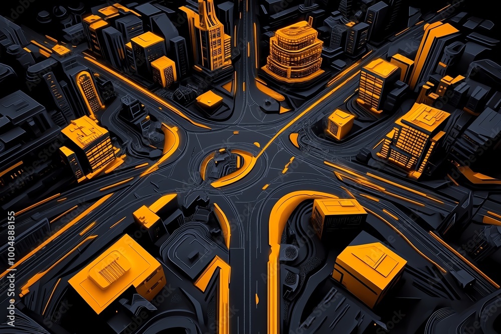 Simple urban street map illustration, where geometric shapes and lines ...