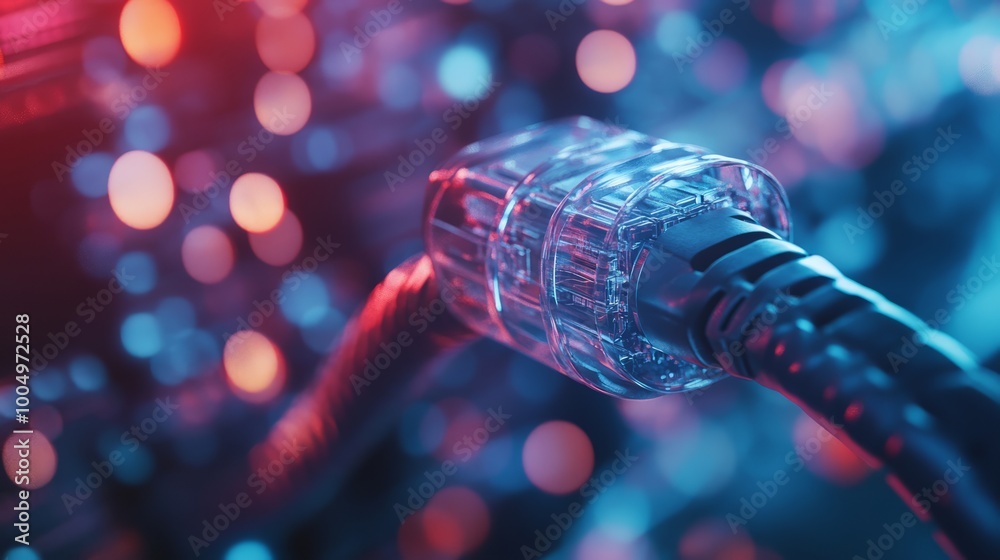 Ethernet cable with connector close-up on a beautiful colored ...