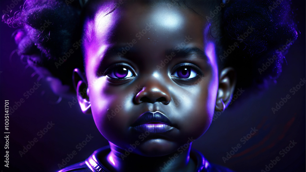cute little girl with dark skin and expressive face in dramatic ...