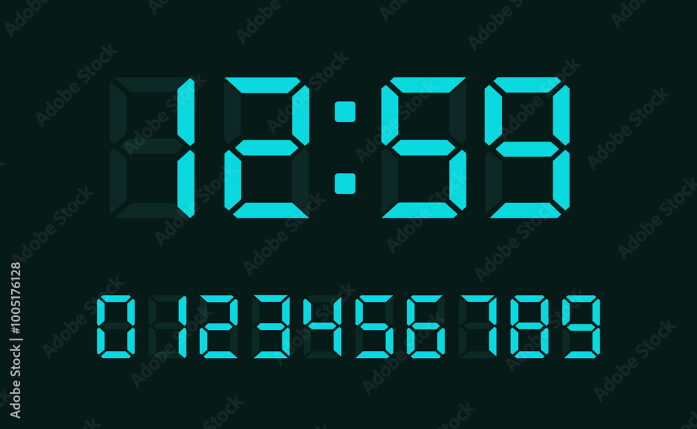 Blue digital led numbers. Electronic or digital clock counter with led ...