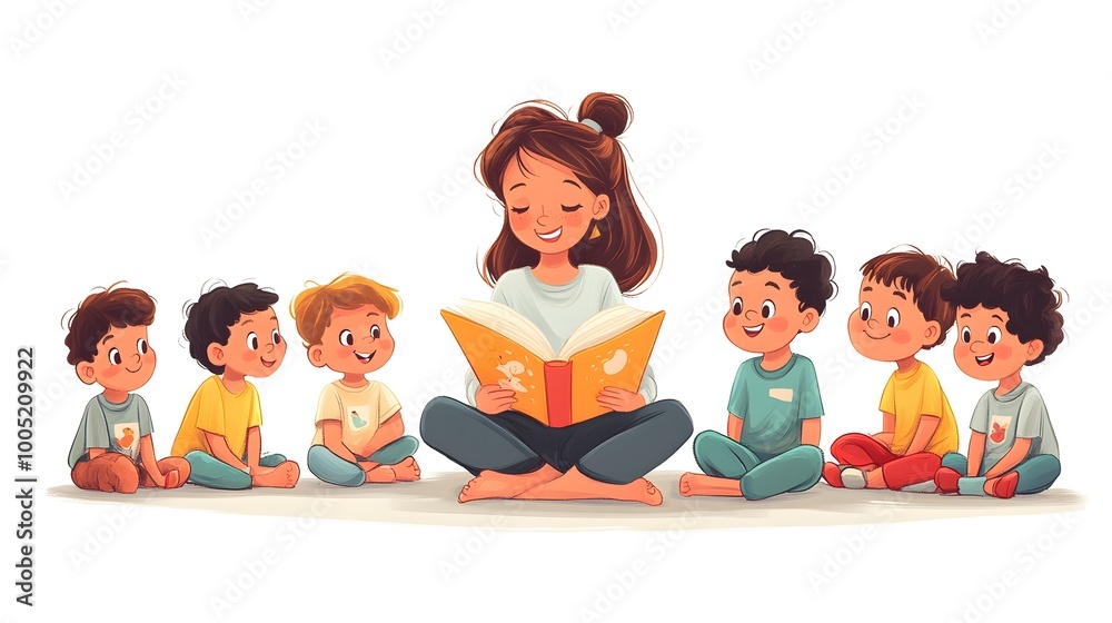 Interactive Storytime: Teacher Reading a Story with Kids During ...