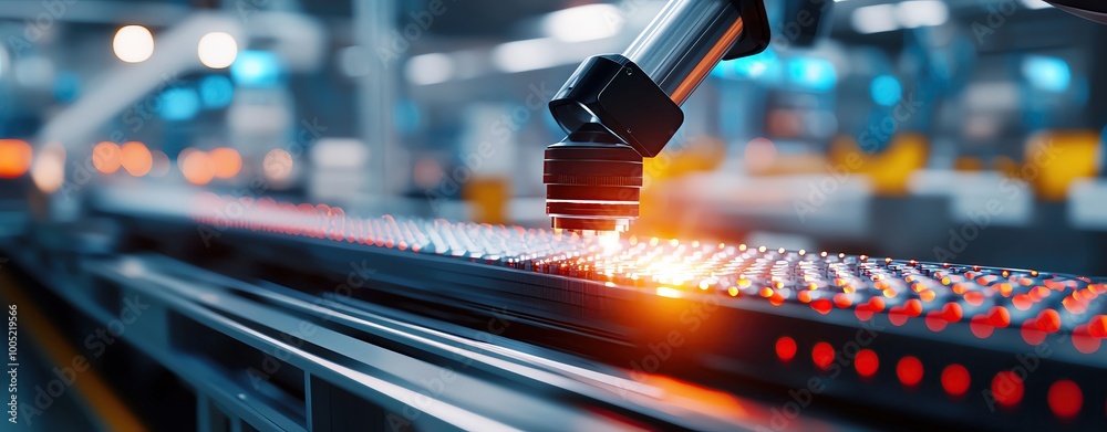 Robotic camera performing a 360degree inspection of products on a ...