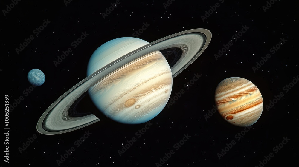 Jupiter and Saturn dominating the outer solar system, with their ...