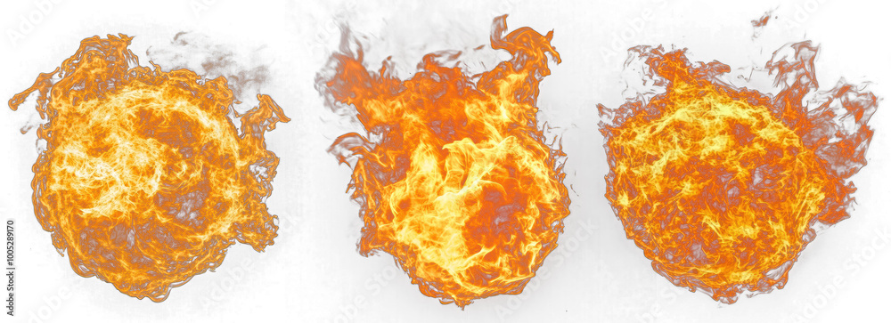 round fireball flame collection set isolated transparent clipping path ...