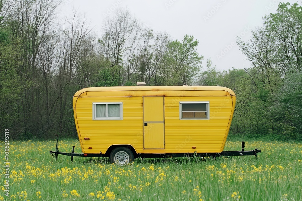 Charming yellow vintage camper transformed into cozy tiny home nestled ...