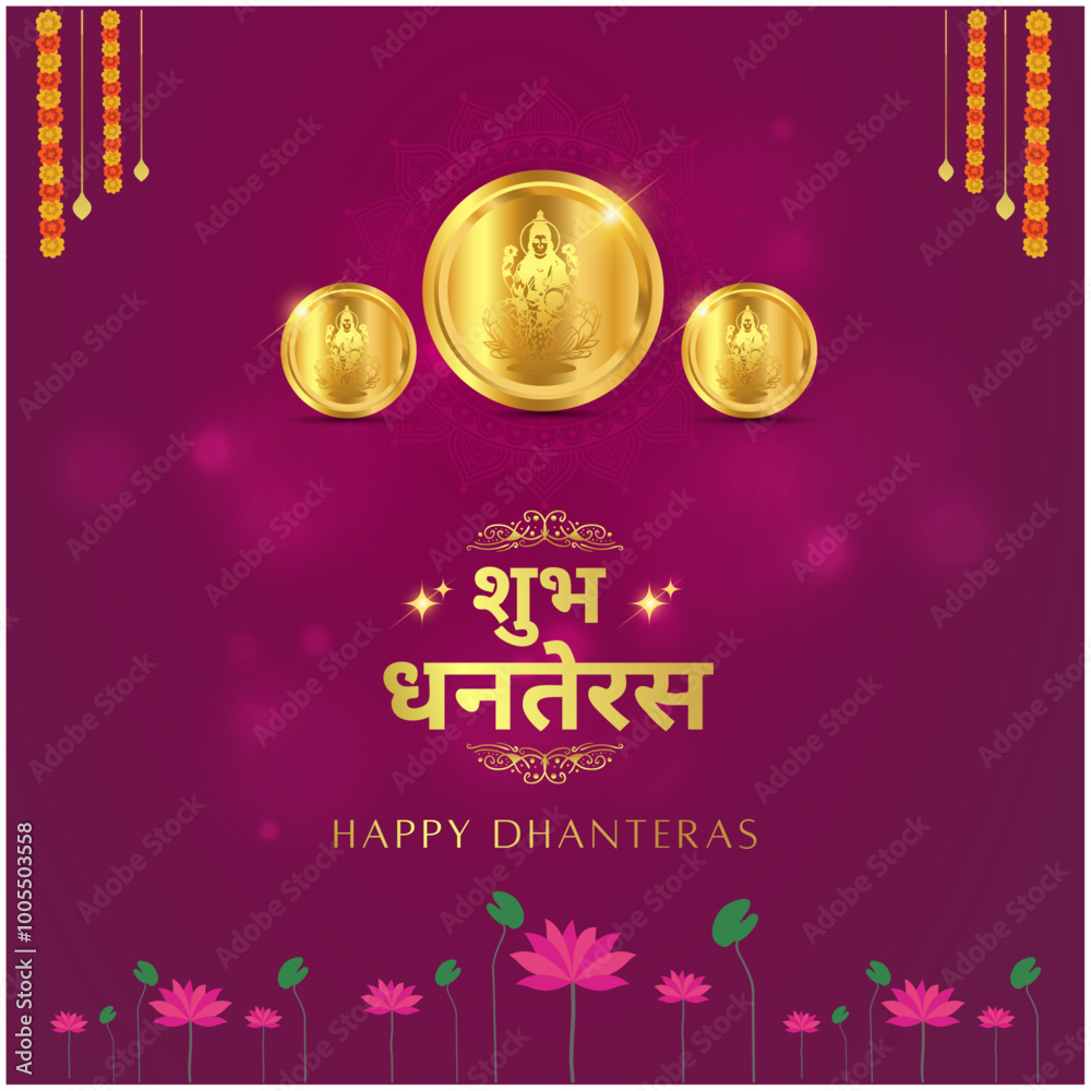 Happy Dhanteras in Hindi language Typography. Translation: Subh ...