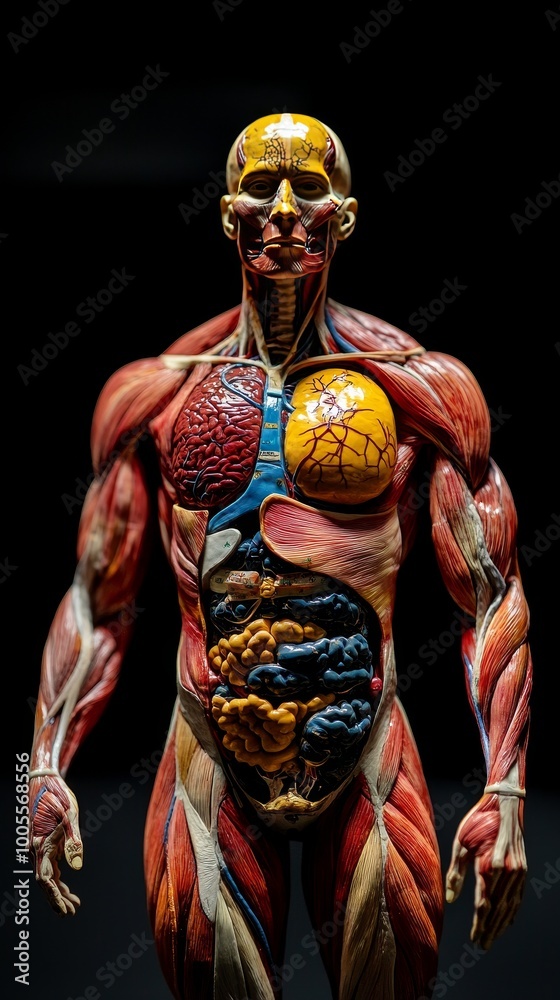 Present a realistic image of human body anatomy, featuring a lifelike ...